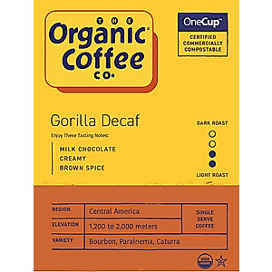 Organic Coffee Co. OneCUP Gorilla DECAF 80 Ct Natural Water Processed Medium Light Roast Compostable Coffee Pods, K Cup Compatible including Keurig 2.0