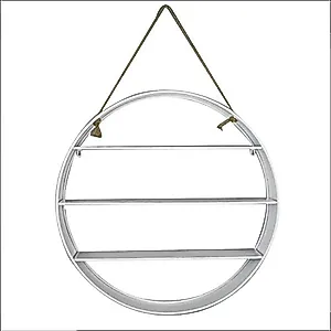 PIBM Stylish Simplicity Shelf Wall Mounted Floating Rack Shelves American Style Iron Art Round Hemp Rope Sofa Background Bookshelf Coffee Shop,3 Layers, White , Diameter 70 cm