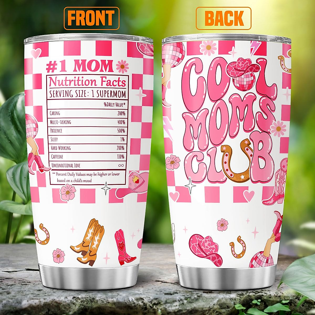 JENOIS Cool Moms Nutrition Facts, Tumbler 20 Oz With Lid And Straw, Mom Simply Checkered Simple Handle Stainless Women Water Funny Mama Day Steel Hot, Cool Moms Club Gifts