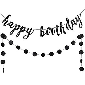 Happy Birthday Banner Black Glitter Happy Birthday Sign Banner Black Birthday Banner Decorations for Women Men