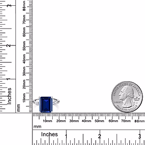 Gem Stone King 925 Sterling Silver 12X10MM Blue Simulated Sapphire and 2MM White Created Sapphire 3 Stone Engagement Ring For Women | 6.78 Cttw | Gemstone September Birthstone | Size 6