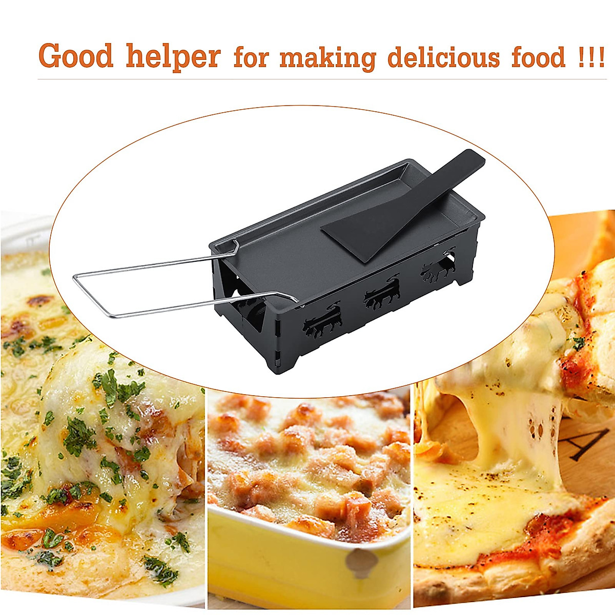 Mini Cheese Raclette, Portable Foldable Non-Stick Raclette Grill, Candlelight Cheese Melter Pan, with Spatula