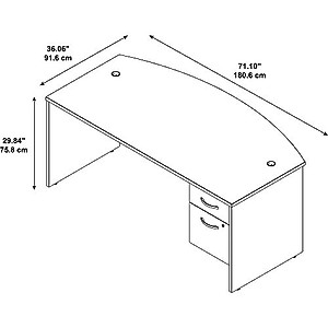 Bush Business Furniture Series C Collection 72W X 36D Bow Front Desk with 3/4 Pedestal in Natural Cherry