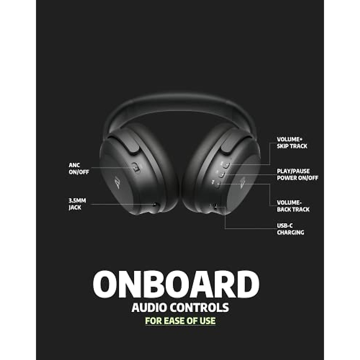 ausounds Wireless Bluetooth Headphones with Hybrid Active Noise Cancelling, Over-Ear Headset, aptX HD Supported, Bi-Fold, Protein Earmuffs, Deep Bass, Build-in Mics, 30 Hours Playtime (AU-XT, Black)