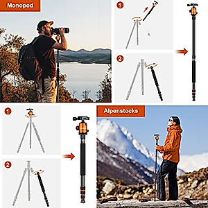 Camera Tripod, 80/84 inches Heavy Duty Tripod for Camera and Phone, 82" Camera Monopod Tripod, DSLR Binoculars Spotting Scope Camcorders Video Tripod Stand, 360 Degree Ball Head, 35 lbs Loads