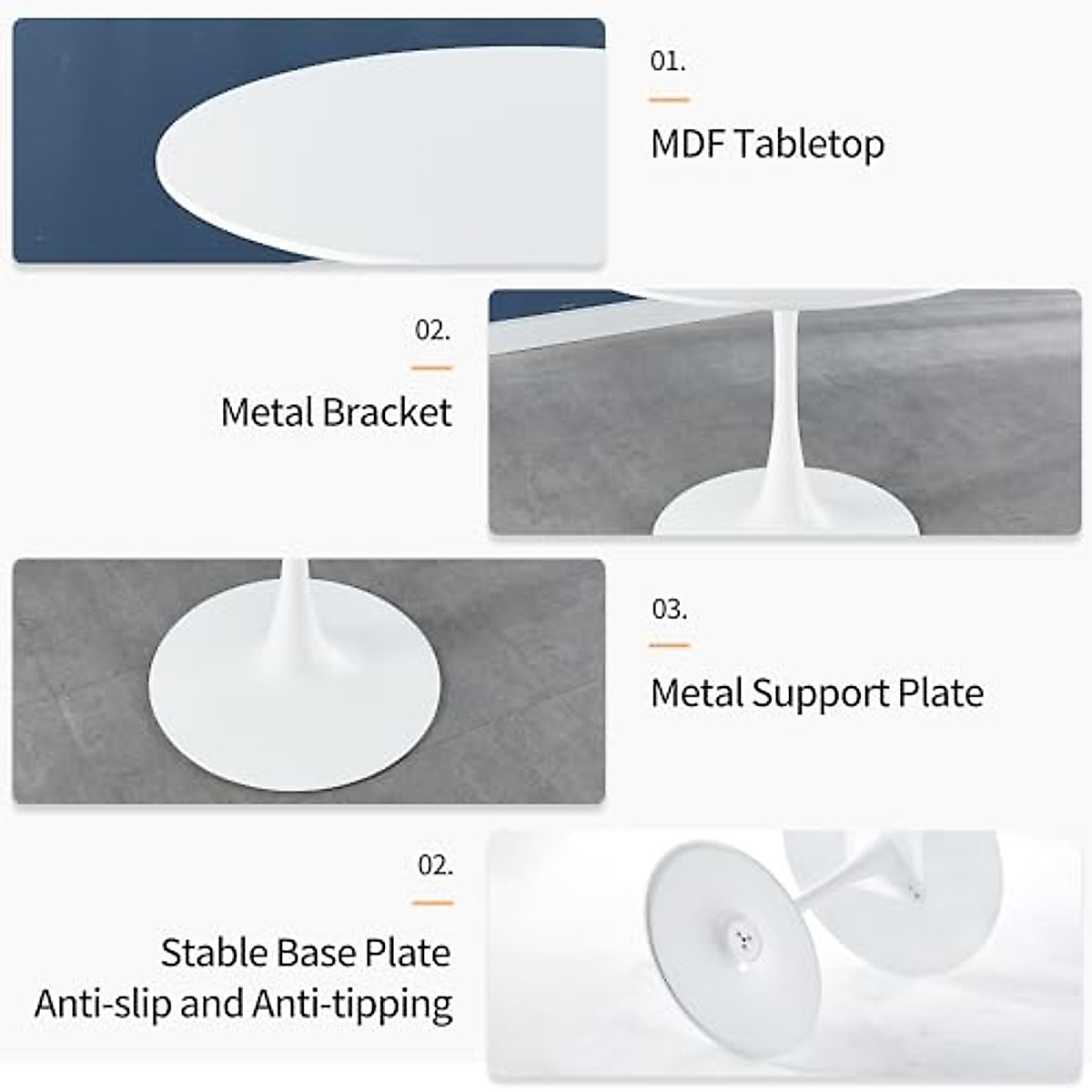 ANDORON Round Dining Table, 42 Inches Kitchen Tulip Table for 4-6 People with MDF Top and Metal Base, Modern Circle End Table Leisure Coffee Side Table (White, 42")