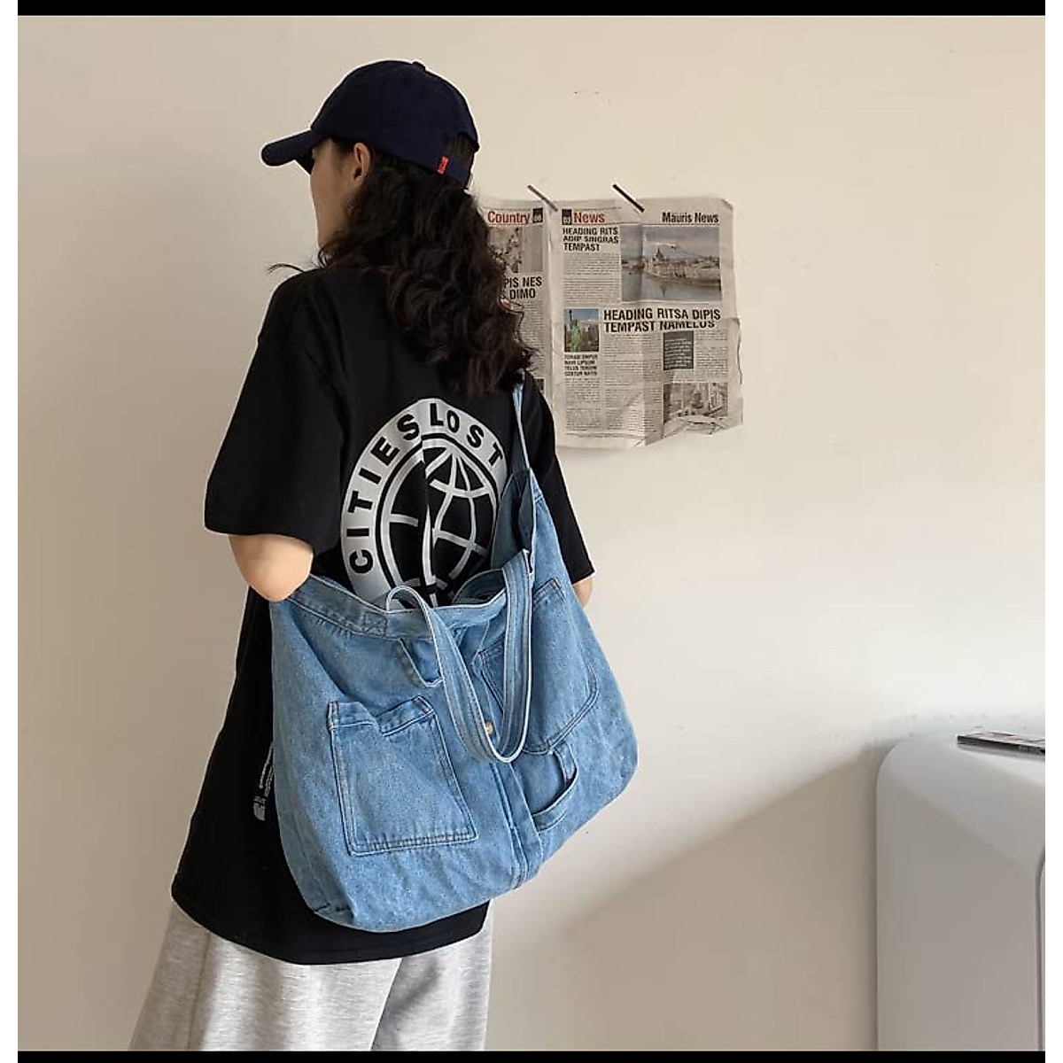 JBB Denim Shoulder Bag Casual Retro Handbag Women Travel Crossbody Bag lightweight