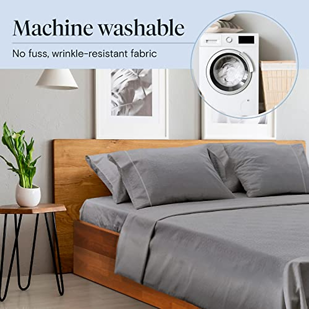 LuxClub 6 PC Queen Sheet Set, Bamboo Sheets Queen Size, Deep Pockets 18" Eco Friendly Wrinkle Free Cooling Bed Sheets Machine Washable Hotel Bedding Silky Soft - Light Grey Queen