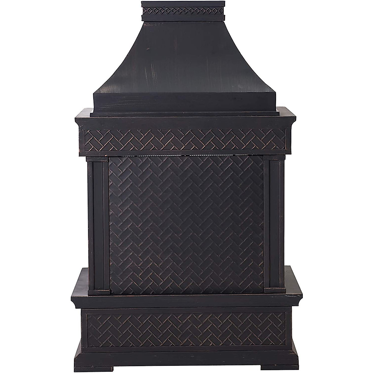 Sunjoy Outdoor Fireplace, Heirloom Patio Wood Burning Steel Fireplace with Chimney, Spark Screen, Fire Poker, and Removable Grate, Black