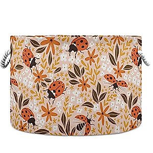 visesunny Hand-Drawn Ladybug Flower Laundry Baskets Fabric Storage Bin Storage Box Collapsible Storage Basket Toy Clothes Shelves Basket for Bathroom,Bedroom,Nursery,Closet,Office
