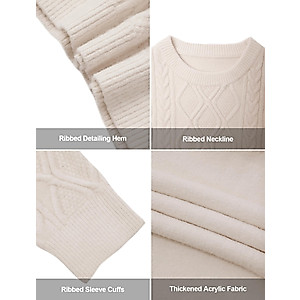 Aelfric Eden Oversized Sweater 90s Vintage Cable Knit Long Sleeve Women Woven Heavy Crewneck Pullover Beige M