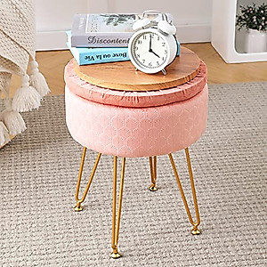 Cpintltr Foot Stool Velvet Storage Ottoman with Removable Lid Round Sofa Stools Foot Rest with Padded Seat Modern Style Makeup Stool Decorative Furniture Suitable for Lounge Dorm Room Blush