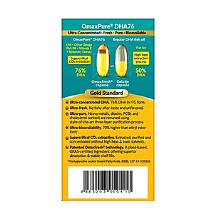 LABO Nutrition OmaxPure DHA76 Omega 3 Fish Oil, Ultra-Concentrated 76% 950mg DHA, EPA, 60 Count, Pharmaceutical Grade, Supercritical CO2 Extracted rTG Form, for Heart, Joint, Brain & Immune Health