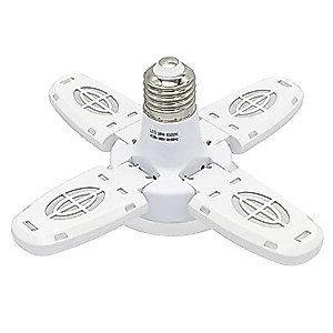 LED Garage Lights- 38W 6000LM 6500K E27/E26 LED Garage Ceiling Lights with 4 Adjustable Panels for Garages, Workshop,Indoor, Outdoor, Workshop and Warehouse, Full Area