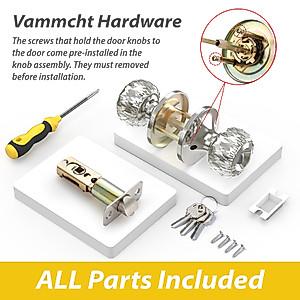 Vammcht Door Knob with Lock, Crystal Door Knobs Interior with Keys, Modern Diamond/Glass Door Lock Heavy Duty for Bedrooms Entrance Office, Polished Chrome Door Handles