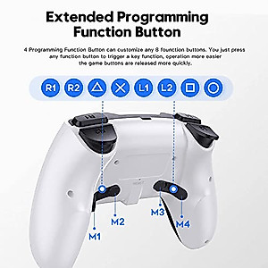 UeeVii Wireless PS4 Controller with Strike Pack, Game Controllers for Playstation 4/PS4 Pro/PS4 Slim with Back Paddles for Custom Mapping Dual Shock Six-axis Audio Touch Pad Function 1000mAh Battery