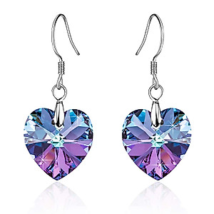Austrian Crystal Heart Drop Dangle Earrings for Women 925 Sterling Silver Hook Hypoallergenic Earring (Vitrail Light)