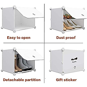 Aeitc Portable Shoe Rack, 72-Pair DIY Shoe Storage Shelf Organizer, Plastic Shoe Organizer for Entryway, Shoe Cabinet with Doors, White
