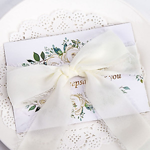 VGOODALL White Chiffon Ribbon, 3 Rolls Handmade Fringe Chiffon Ribbons 30Yd Frayed Edge Silk Ribbons for DIY Crafts Gift Wrapping Bouquet Wedding Decoration