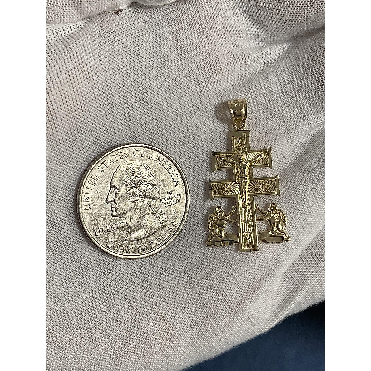 14k Yellow Gold Religious Cross of Caravaca Pendant