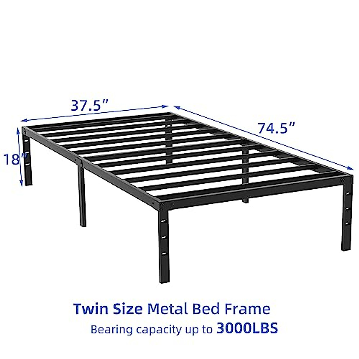 zizin Twin Size Bed Frame 18 Inch Metal Platform Bed Frame No Box Spring Needed Mattress Foundation with Steel Slats Support Noise Free Heavy Duty Bed Frame with Storage Space Under Frame, Black