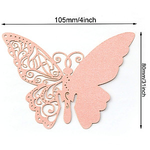 NX Garden 50pcs Butterfly Wedding Party Baptism Table Name Place Card/Escort Card/Cup Card/Wine Glass Card for Wedding Party Decoration, Pink