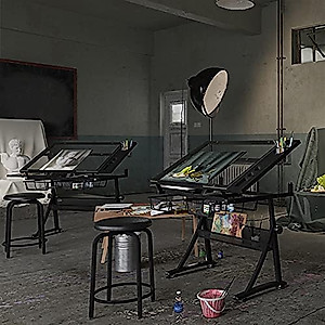 EESHHA Drawing Table Drafting Desk, Adjustable Glass Drafting Table,Versatile Art Study Table,with Storage Drawers,Art Studio Design Sketching Painting Work Station