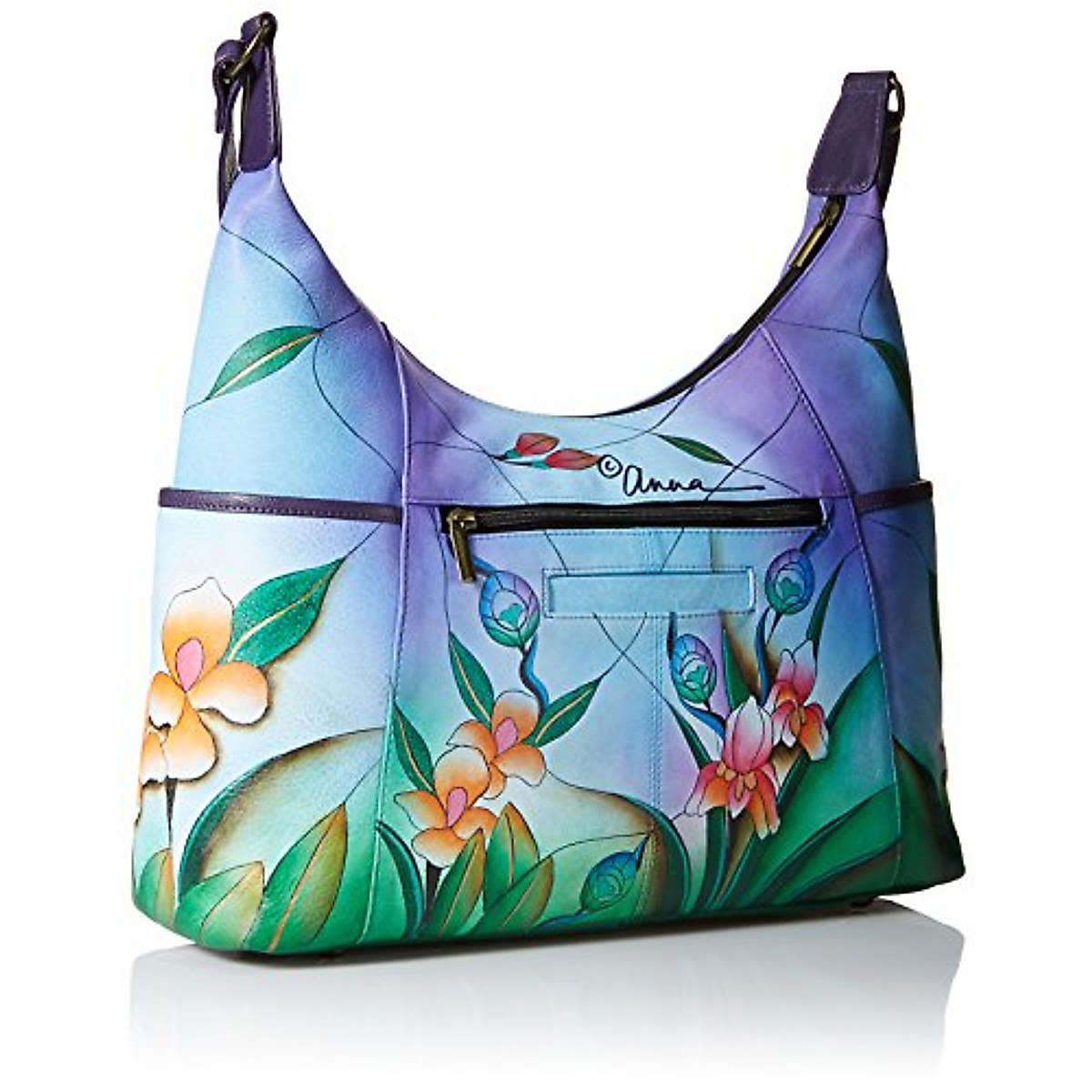 Anna by Anuschka Women’s Leather-Large Shoulder Hobo, Midnight Peacock