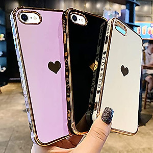 L-FADNUT Compatible with iPhone 7 Plus Case iPhone 8 Plus Case Women Girls Cute Bling Heart Design Plating Bumper Shockproof Slim Fit Soft Silicone Protective Cover for iPhone 8 Plus Phone Case,Black