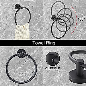 8-Piece Bathroom Hardware Accessories Set: Matte Black Stainless Steel Wall Mount Kit Include 16" Hand Towel Bar | Towel Ring | Toilet Paper Holder | Razor Holder | 4 Robe Towel Hooks