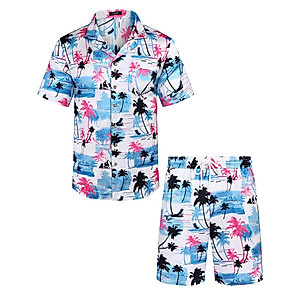 COOFANDY Men's Hawaiian 2 Piece Short Set Cruise Wear Short Sleeve Button Down Shirts and Shorts