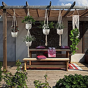 Whonline 6 Packs Macrame Plant Hanger, Plant Hangers Indoor Flower Pot Holder Handmade Cotton White Hanging Planter Basket for Plants Wall Window Outdoor Bedroom Boho Home Decor (6 Sizes)