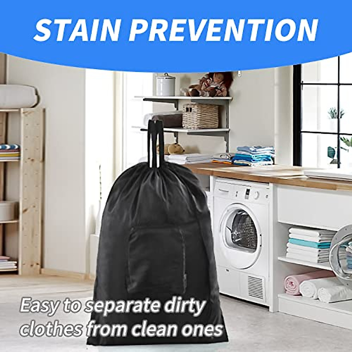 Travel Laundry Bags for Dirty Clothes Bag with Handles and Aluminum Carabiner, Machine Washable Dirty Clothes Organizer, for Travel, Camp, Fitness, and Students