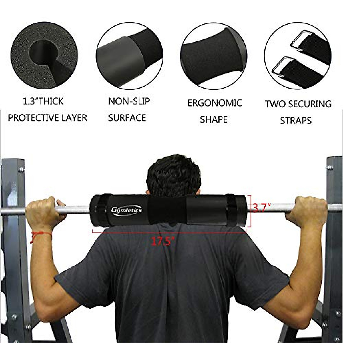 Gymletics 7 Pack Barbell Squat Pad for Standard Set for Hip Thrusts, 2 Gym Ankle Straps, Hip Exercise Band, 2 Squat Pad Safety Straps and Carry Bag