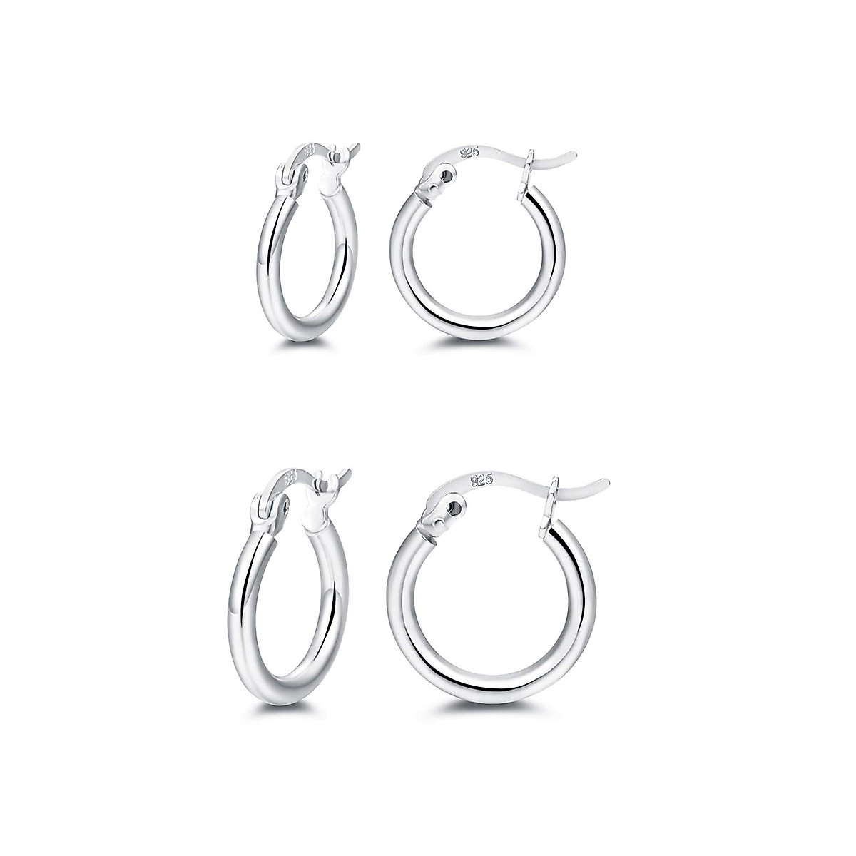 Small Silver Hoop Earrings 925 Sterling Silver Hypoallergenic Hoop Earrings 2 Pairs Huggie Earrings for Women Men 13mm 15mm