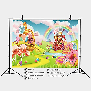Qian Lollipop Backdrops Cartoon Candy Photo Rainbow Studio Props Booth Baby Birthday Party Photography Background Vinyl 5x3FT ly020