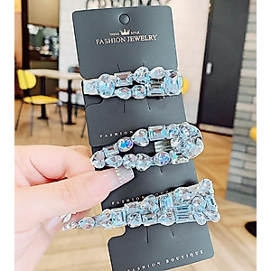 MOESUYUM 3PCS Rhinestone Hair Clips, Water Drop Crystal Hair Barrettes, Bling Metal Snap Duckbill Hairpins Sparkle Hair pin, Glittering Hair Accessories for Women