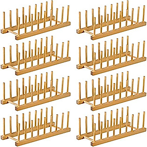 8 Pcs Wooden Plate Racks 8 Slots Plate Organizer for Cabinet Bowl Cup Cutting Board Drying Rack Dish Organizer Plate Holder Rack for Drawers Pot Lid Holder Stand for Kitchen Storage Decorations