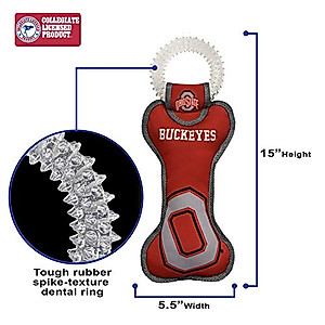 Pets First NCAA Ohio State Buckeyes Dental Dog TUG Toy with Squeaker. Tough PET Toy for Healthy Fun, Teething & Cleaning Pet's Teeth & Gum. (OH-3310)