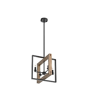 LOG BARN Dining Room Lighting Fixtures Hanging, Farmhouse Chandelier in Distressed Wood and Metal Finish, Black Pendant for Kitchen Island