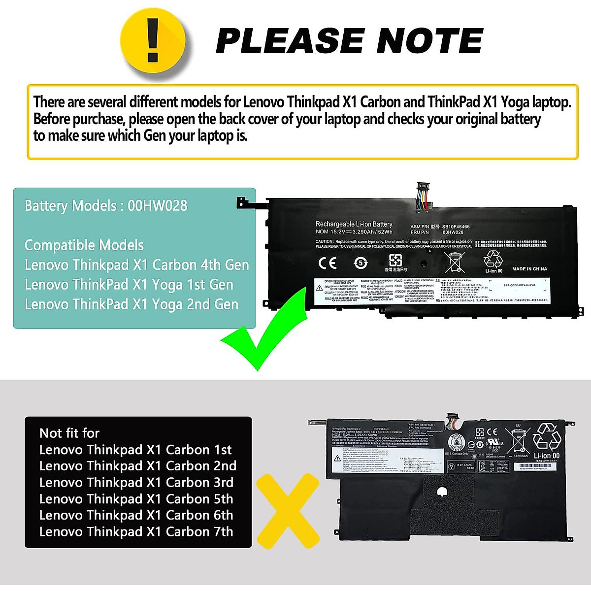 00HW028 01AV458 01AV439 SB10F46466 Battery lenovo thinkpad x1 yoga gen battery for Lenovo Thinkpad X1 Carbon 4th Gen 4 2016 ThinkPad X1 Yoga Gen1/Gen2 Series Laptop 01AV409 01AV457 SB10F46467 01AV438