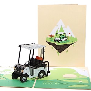 Ribbli Golf Cart Handmade 3D Pop Up Card Birthday Card Fathers Day Card, with Envelope