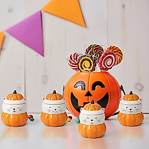 Maustic Pumpkin Mugs, Fall Autumn Mug, Pumpkin Shaped Mugs with Lovely Cat Faces, Cute Thanksgiving Halloween Decor, Novelty Cat Gifts for Kids Family Friends, Ceramic Coffee Mugs Set of 4, 5 Oz