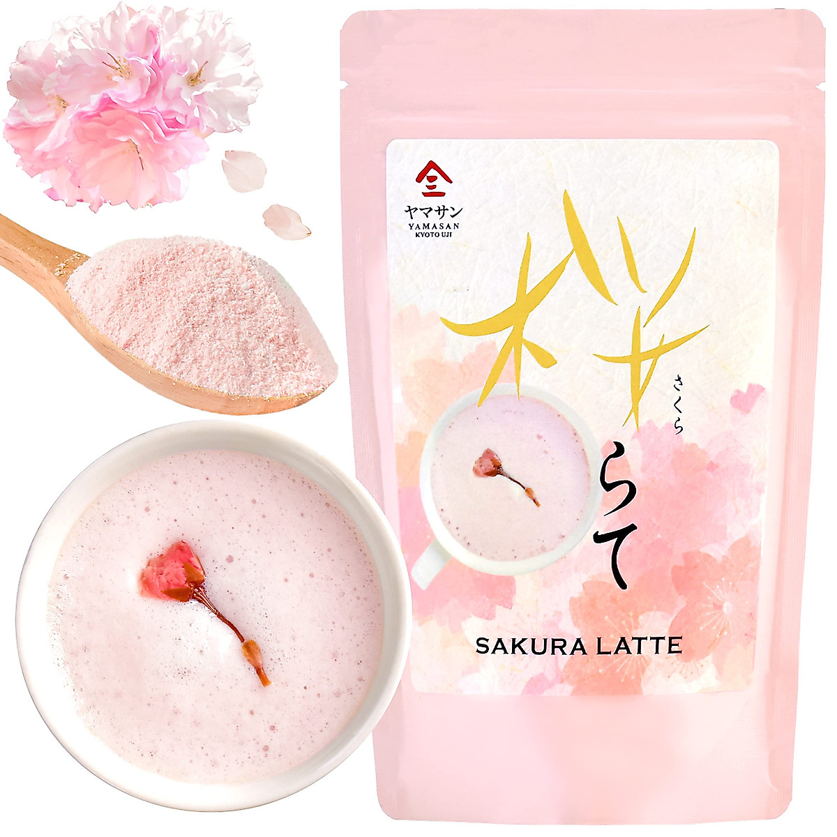 YAMASAN KYOTO UJI Sakura Latte -Creamy and Aromatic Foam- Using Japanese Cherry Blossom 100%, 3.5oz, Made in Japan,Sold by Japanese company