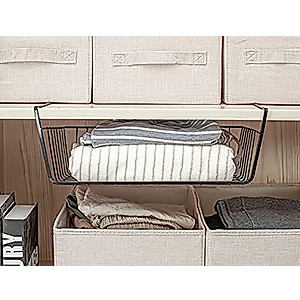 Tebery 2 Pack Black Under Shelf Wire Basket, Hanging Storage Baskets Under Cabinet Add-on Storage Racks, Slide-in Baskets Organizer for Kitchen Pantry Desk Bookshelf