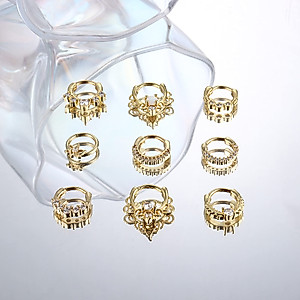 Drperfect 9PCS 16G Septum Rings Opal Daith Earrings Hoop Nose Rings 316L Stainless Steel CZ Cartilage Helix Tragus Earrings Septum Clicker Piercing Jewerly Gold Tone 8MM