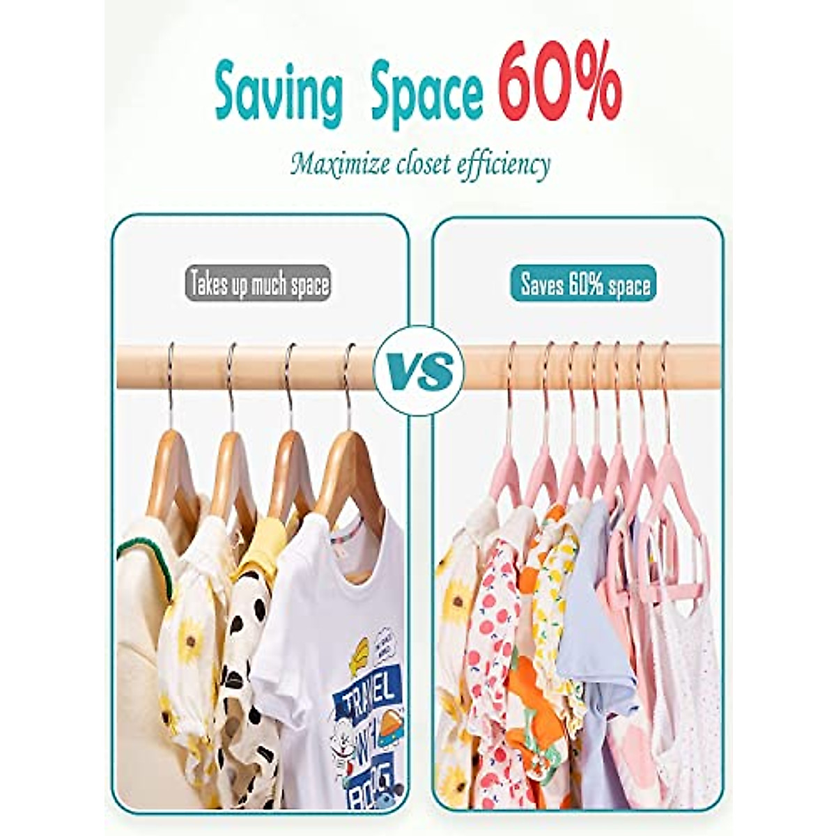 Smartor Premium Velvet Baby Hangers for Closet 50 Pack, 11.8" Safe Durable Baby Clothes Hangers for Nursery with 6 Pcs Closet Dividers, Sturdy Felt Hangers for Toddler/Infant/Kids/Childrens - Pink