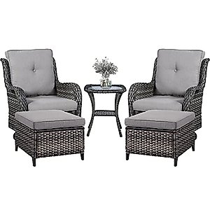 Belord 5 Pieces Patio Furniture Sets Wicker Outdoor Furniture, Rattan Patio Swivel Glider Chairs with 2 Ottoman and Glass Side Table