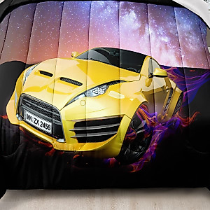 BDUCOK Cool Racing Car Comforter Set Queen Size,Sports Car Bedding Set for Kids Boys Teen Adult Extreme Speed Race Bedding Sets Car Theme Bedroom Decor (Car 30012-Queen Size 1Comforter 2Pillowcases)