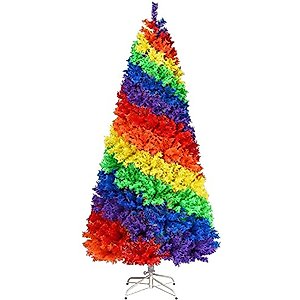 CHEFJOY 7FT Rainbow Artificial Christmas Tree, Colorful Hinged Holiday Pine Tree with 1213 Branch Needles, Solid Folding Metal Stand, Indoor Outdoor Xmas Full Tree for Holiday Decoration, Multicolor